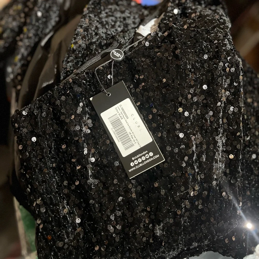 Club L London | Dresses | Club L London Lorena Black Sequin Velvet One ...